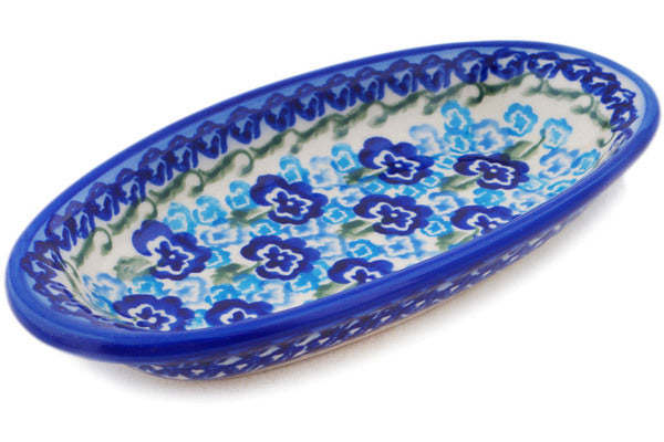 Polish Pottery 7" Condiment Dish Blue Kiss Blooms