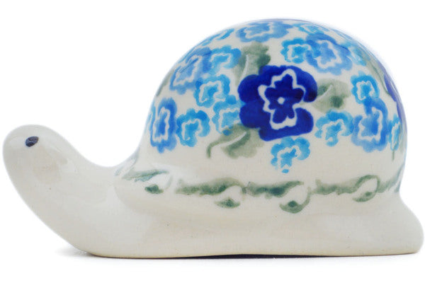 Polish Pottery 4" Snail Figurine Blue Kiss Blooms - Polish Pottery Shop