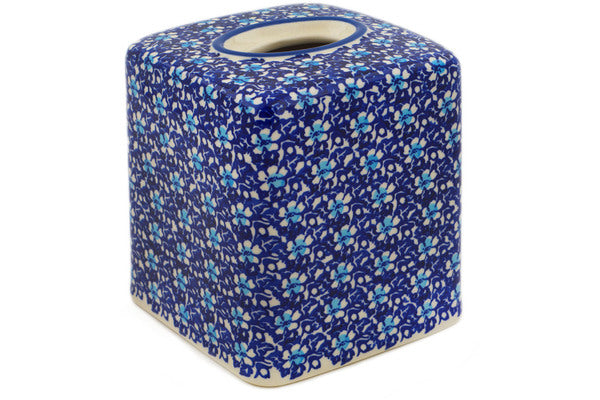 Polish Pottery 6" Tissue Box Cover Flowers On The Lake