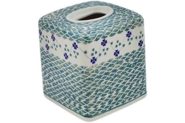 Polish Pottery 6" Tissue Box Cover Lucky Blue Clover