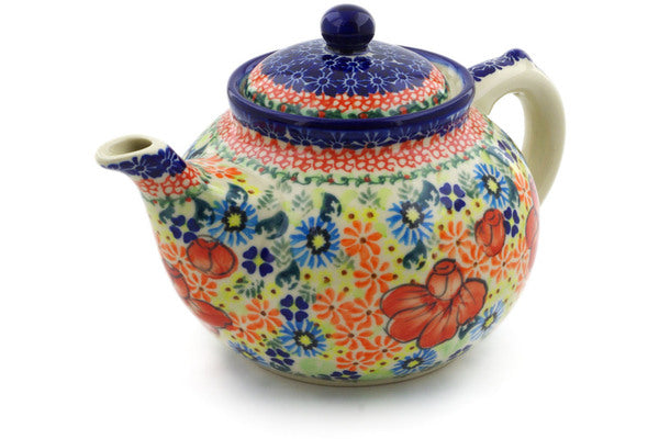Polish Pottery 47 oz Tea or Coffee Pot Bold Poppies UNIKAT