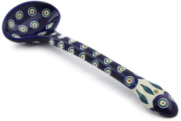 Polish Pottery 11" Serving Spoon Peacock Leaves