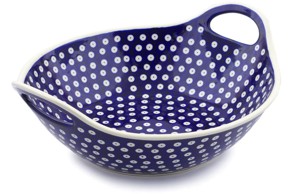 Polish Pottery 12-inch Bowl with Handles Blue Eyes