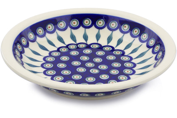 Polish Pottery 9" Pasta Bowl Peacock Leaves